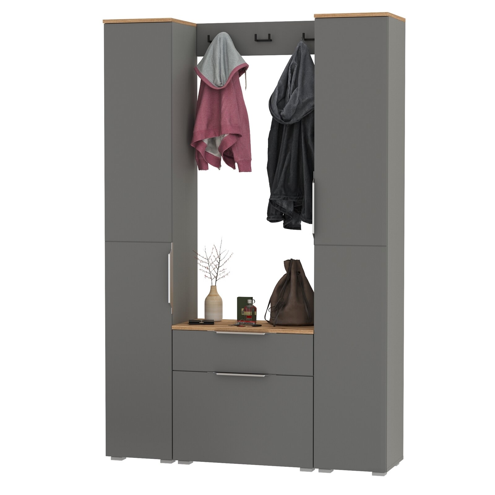 Современная прихожая Моби Октава № 19 цвет серый графит/дуб крафт золотой, 129,3х35,4х197,6 см