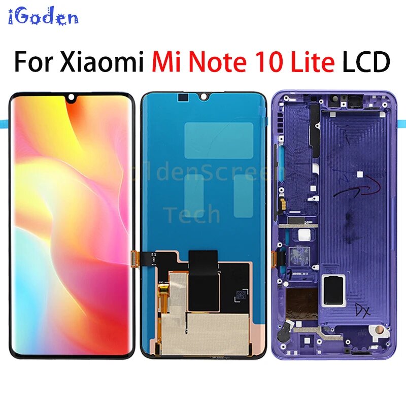 Super AMOLED для Xiaomi Mi Note 10 Lite, ЖК-дисплей с сенсорным экраном для Mi Note 10 Lite M2002F4LG M1910F4G, ЖК-дисплей black with frame