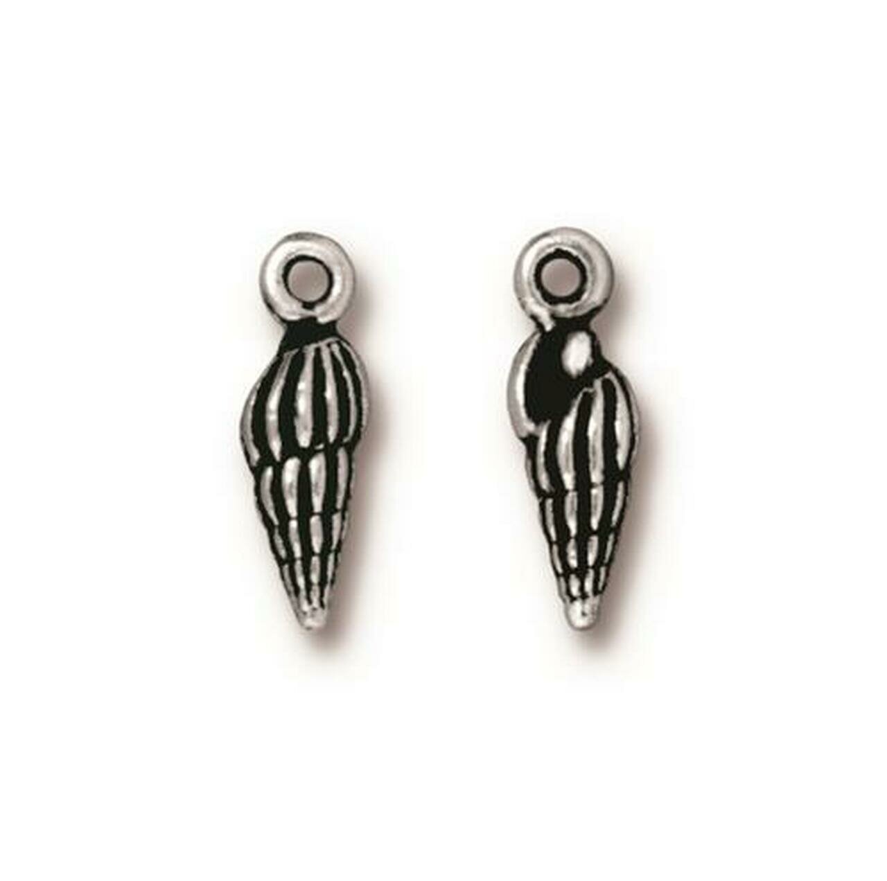 Подвеска, 14.5х4.5х4мм, TierraCast, Веретенообразная ракушка мини, базовый материал - оловянный сплав, посеребренная с чернением, 2 шт.