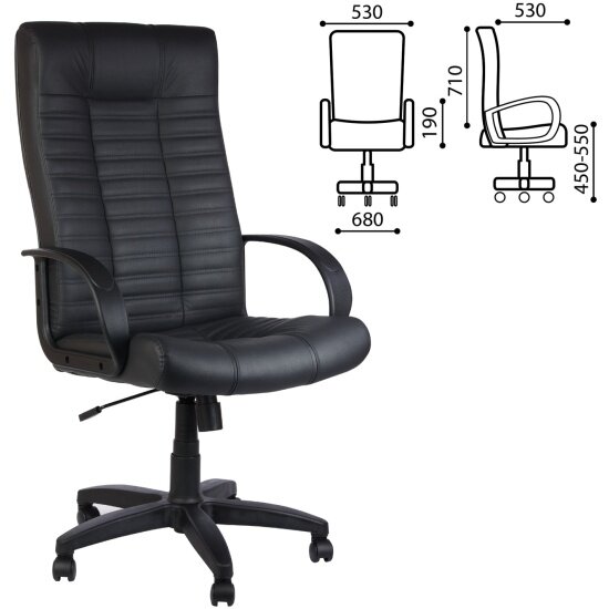 Кресло руководителя Focusnic из натуральной кожи "Атлант", монолитный каркас, черное