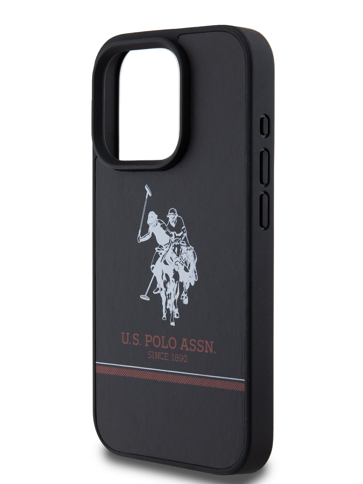 U.S. Polo для iPhone 15 Pro чехол PU Double horse logo and Stripes Hard Black