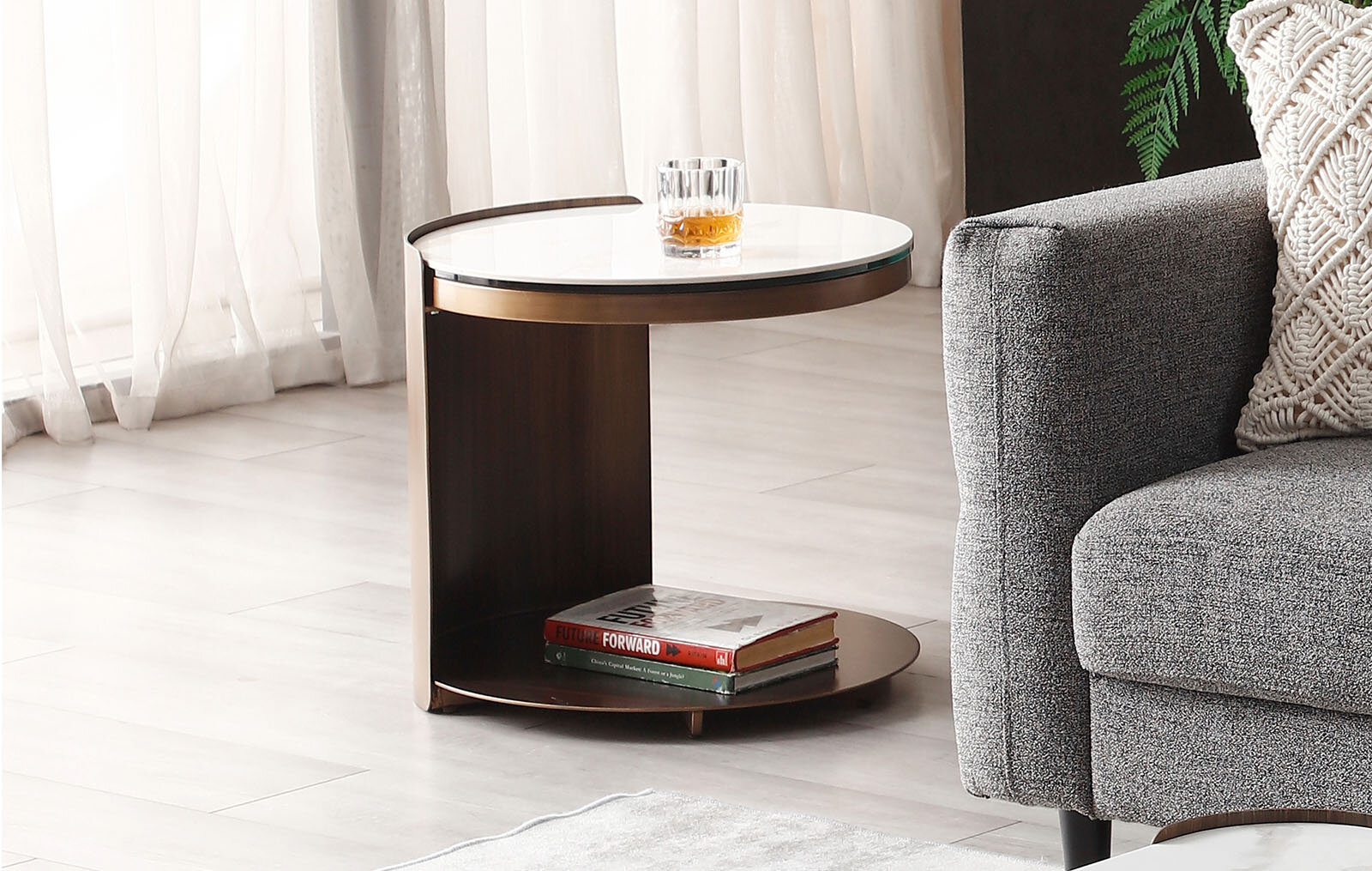 Столик приставной Cassio (48), белая керамика/бронза