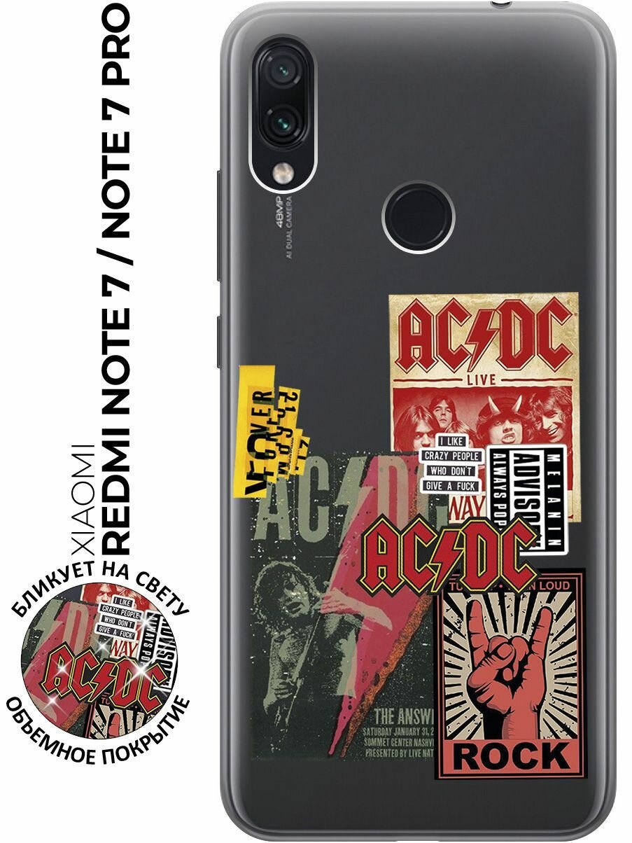Силиконовый чехол с принтом AC/DC Stickers для Xiaomi Redmi Note 7 / Note 7 Pro / Сяоми Редми Ноут 7 / Ноут 7 Про