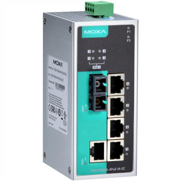 Коммутатор MOXA EDS-P206A-4PoE-M-SC-T 5хRJ-45 1хSC 4хPoE 10/100 Мбит/с