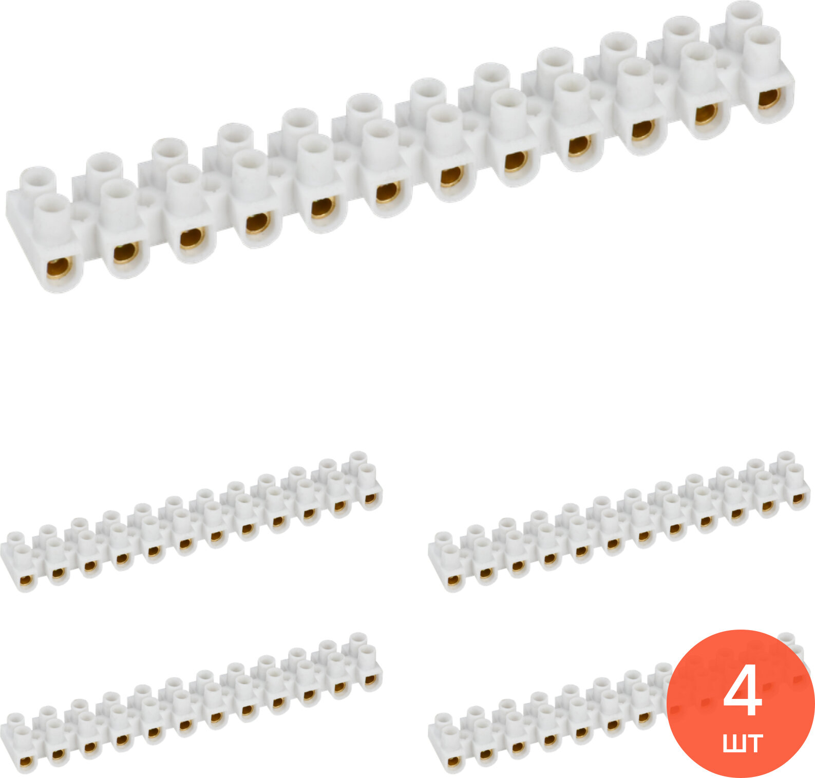 Клеммная колодка IEK / ИЭК ЗВИ-5 н/г винтовая, в корпусе из полистирола, белая, 12 пар, сечение 1.5-4мм2, 5А, 400В / электрика (комплект из 4 шт)
