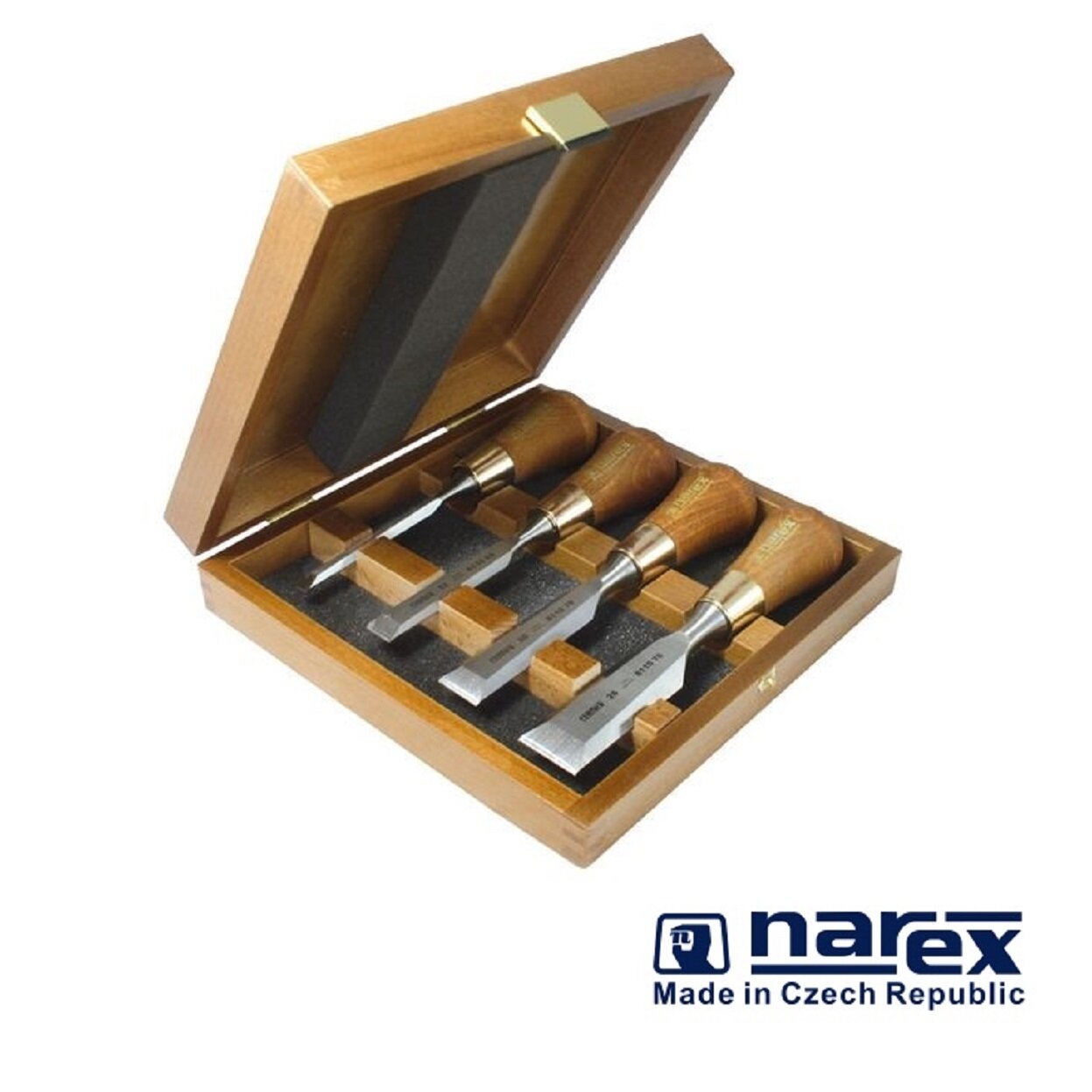 Набор из 4 зачистных стамесок NAREX Wood Line Plus 853750 в деревянном ящике (6,12,20,26мм)