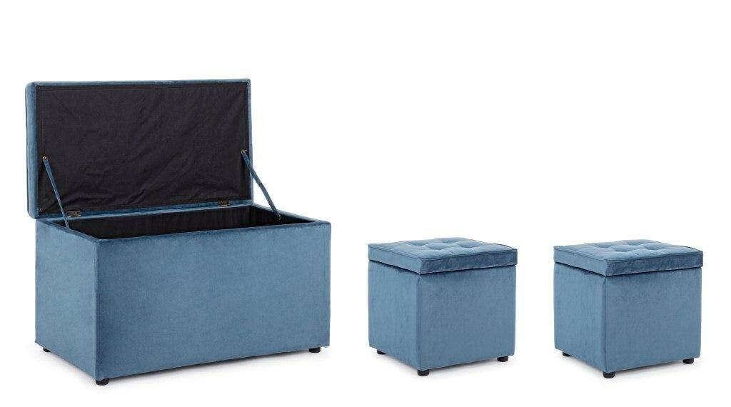 Набор пуфов 2 шт. с банкеткой BIZZOTTO BELLVILLE blu velvet 0735185 400x400x400h; 890x480х510h