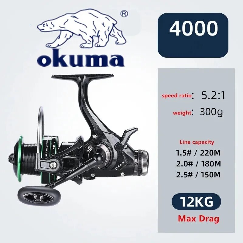 OKUMA Безынерционная катушка для спиннинга 3000 Dual Brake 20кг 4000