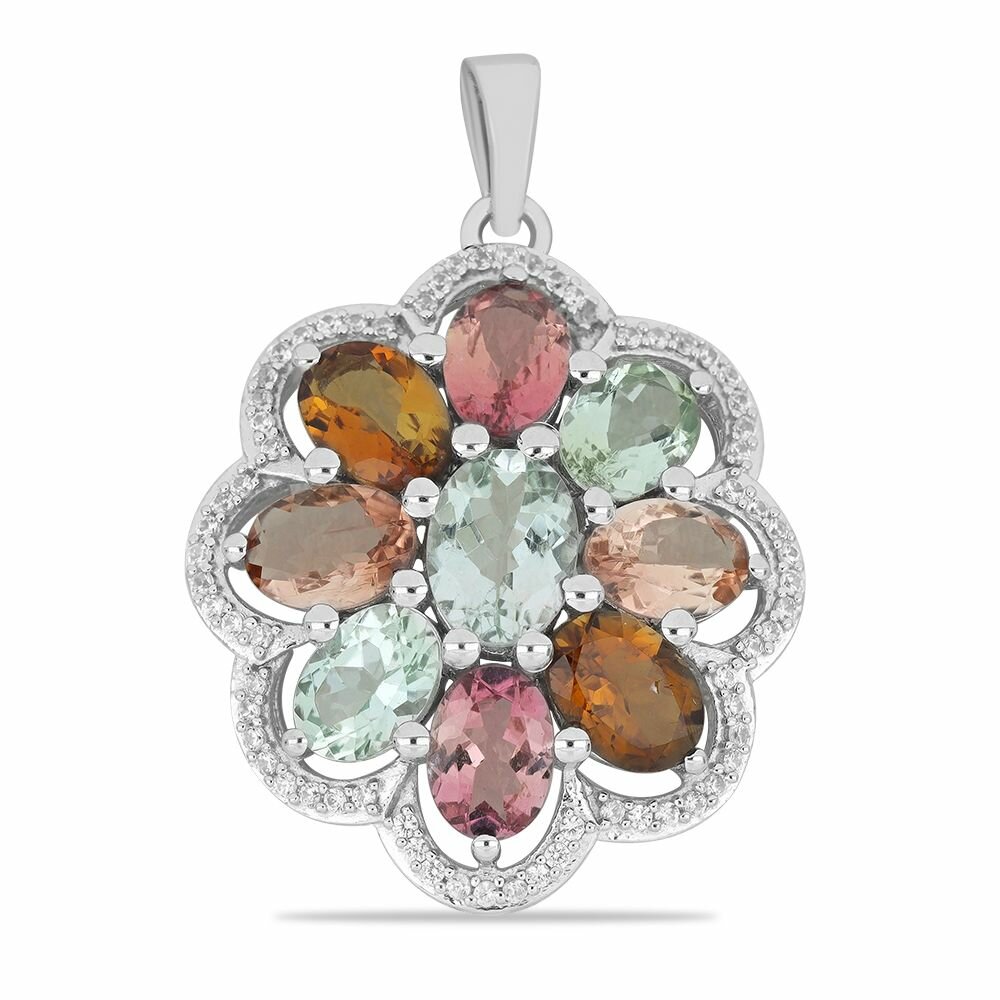 Подвеска, серебро, 925 проба, родирование, циркон, турмалин