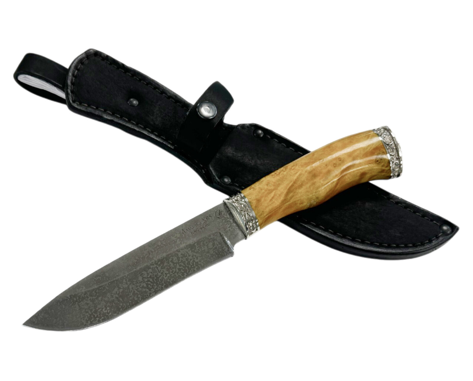 Нож Волк-2, кованая сталь алмазка ХВ5, стаб. карельская берёза, мельхиор