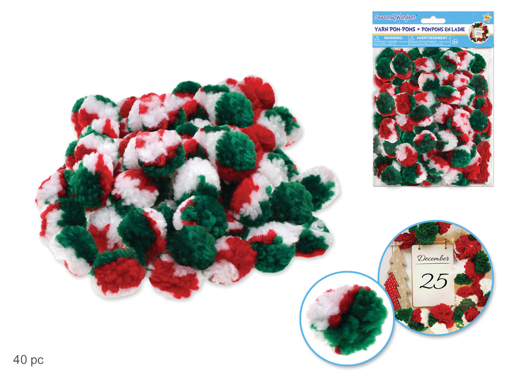 Набор разноцветных помпонов из пряжи (2.5 см, 40 шт.)