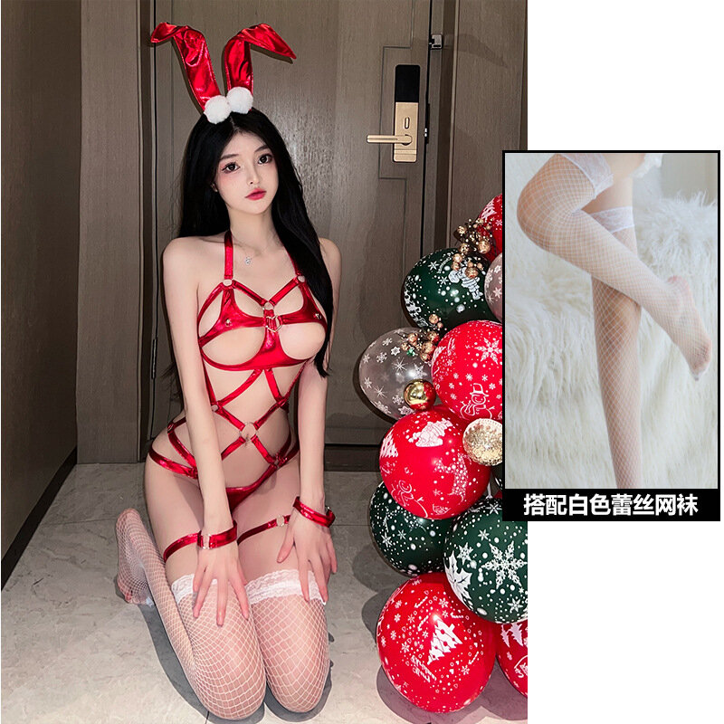 Сексуальное нижнее белье, девушка-зайчик, бондаж, открытая грудь, униформа для ночного клуба, соблазн, горячая страсть, не требующая снятия, комплект SM, рождественский боди