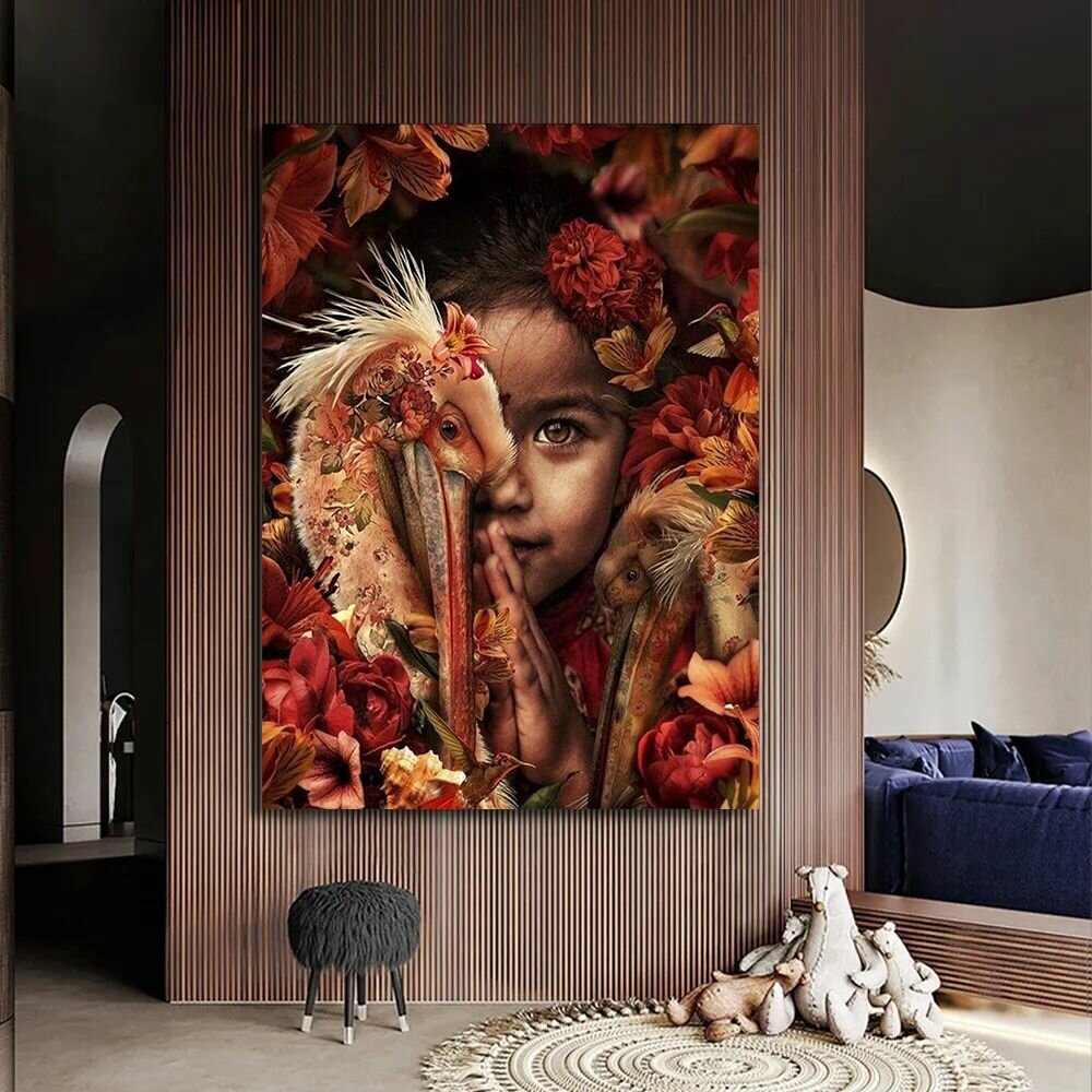 Картина ВсеКартины. Тут "Девочка с цветами", 40x60 см, на подрамнике, дерево