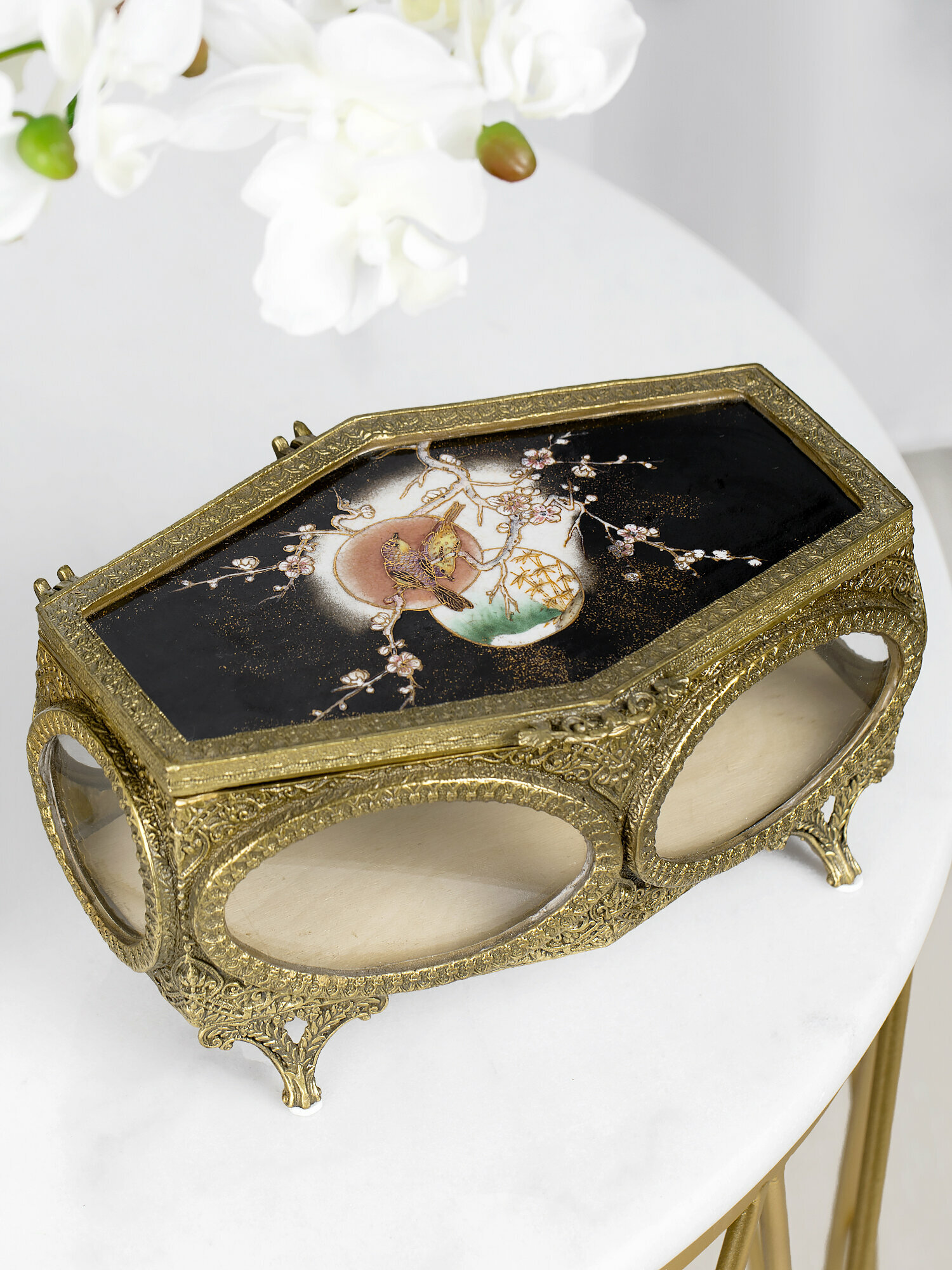 C896EHC/XG3295 Шкатулка 22х14х12см, Фарфор, бронза, синий, Glasar