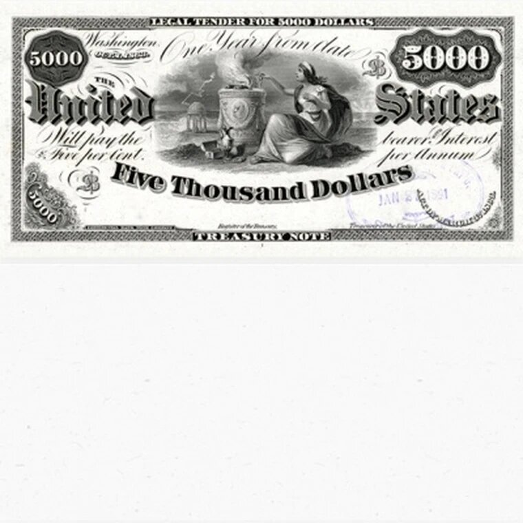5% вексель 5000 долларов 1863 США, сувенирная копия, банкноты и купюры редкие коллекционные