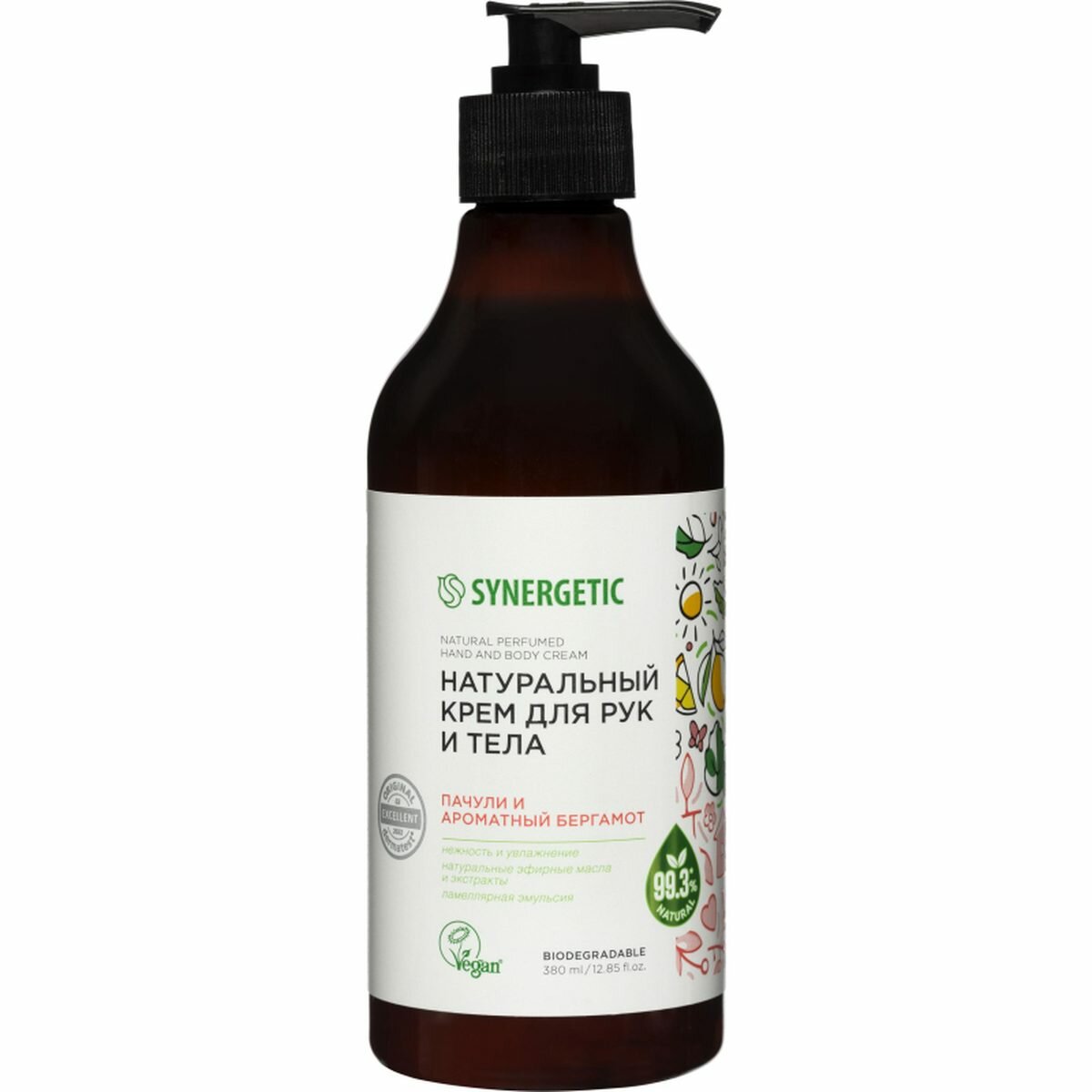 Крем для рук и тела Synergetic Пачули и ароматный бергамот 380мл, 6шт.