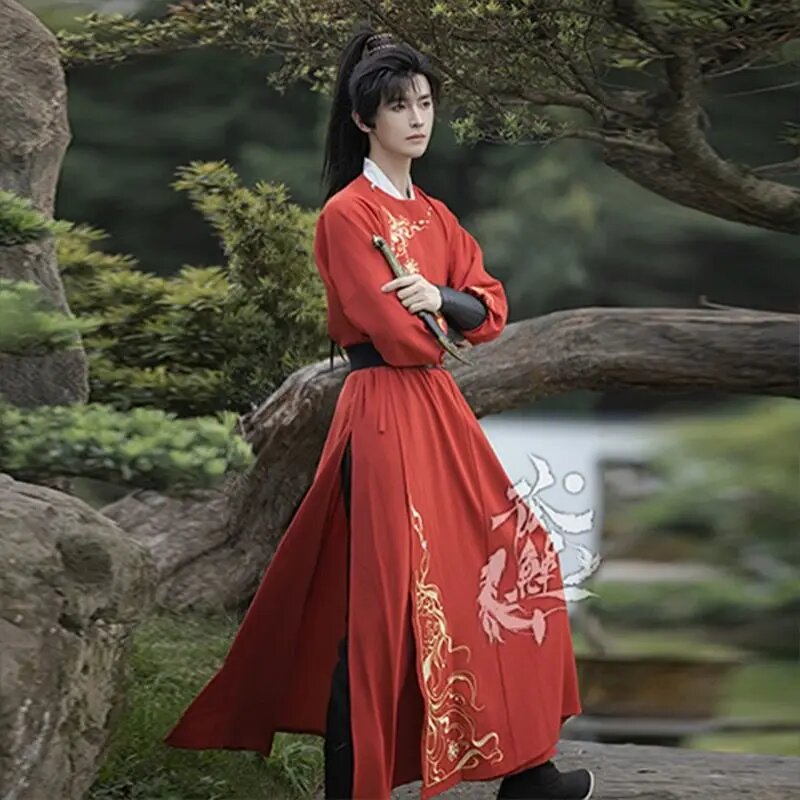 Мужской черный Ханьфу костюм 3XL XL, Red 5pcs Set