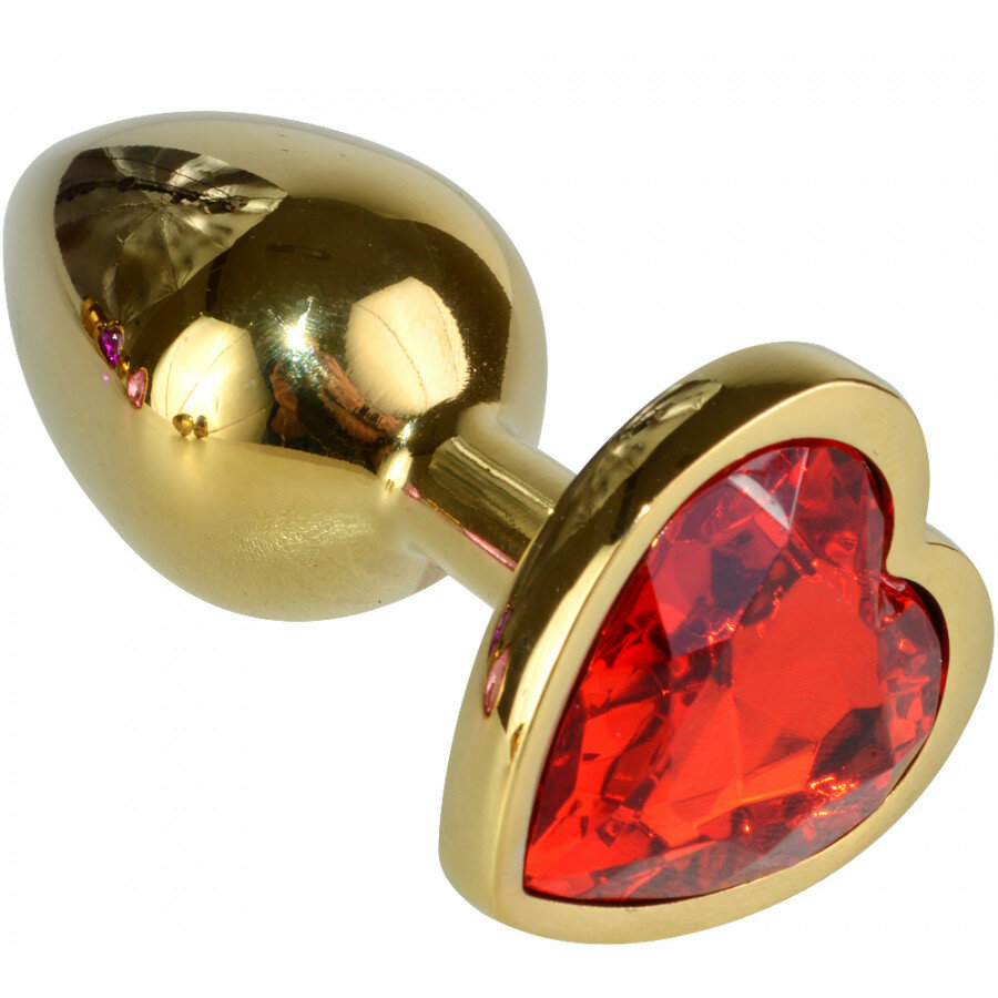 Анальная пробка Сердце с красным кристаллом, золото, d 2,8 мм