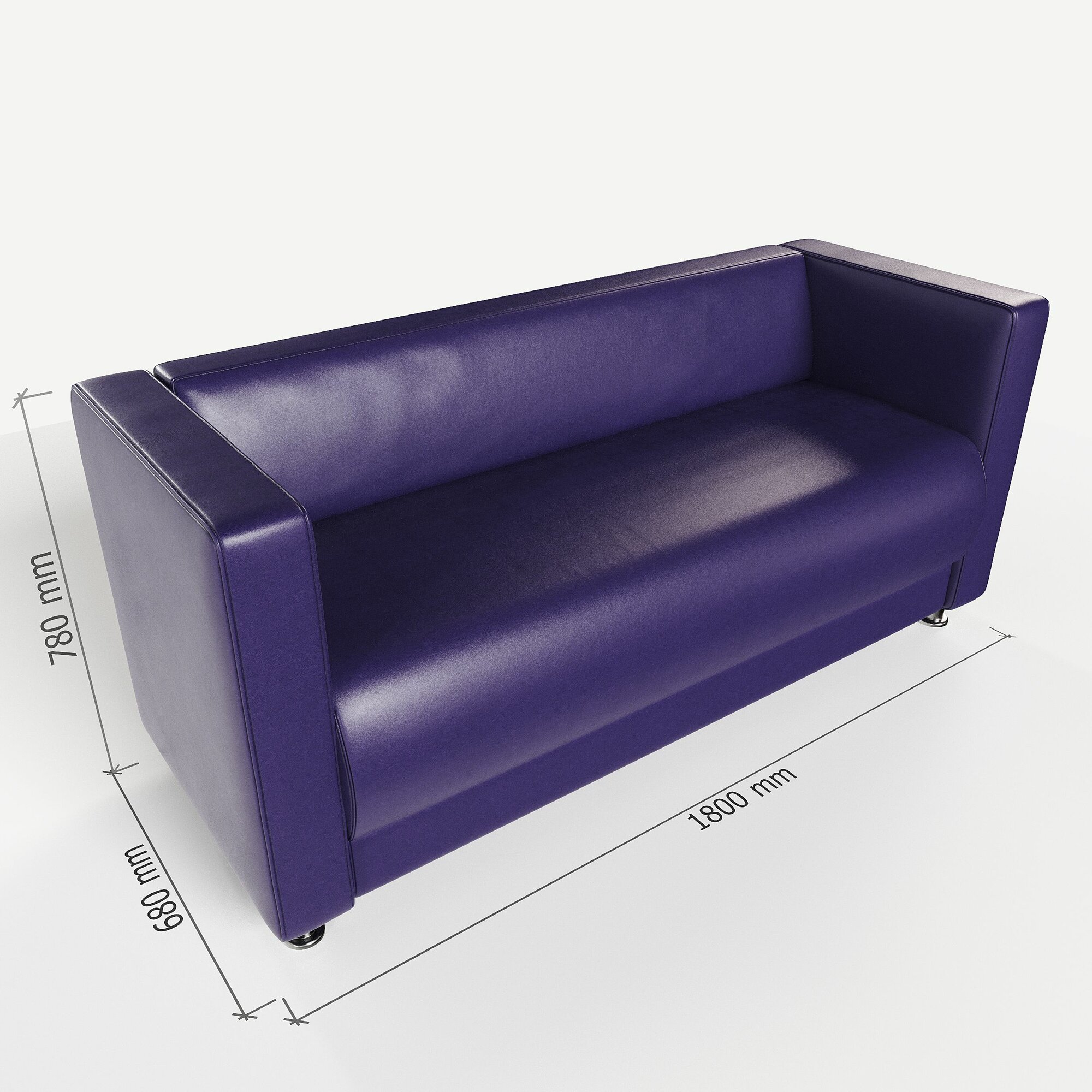 Диван прямой офисный из эко кожи с подлокотниками Пауза (Фиолетовый 180)