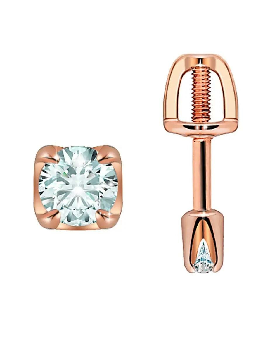 Серьги пусеты, красное золото, 585 проба, фианит