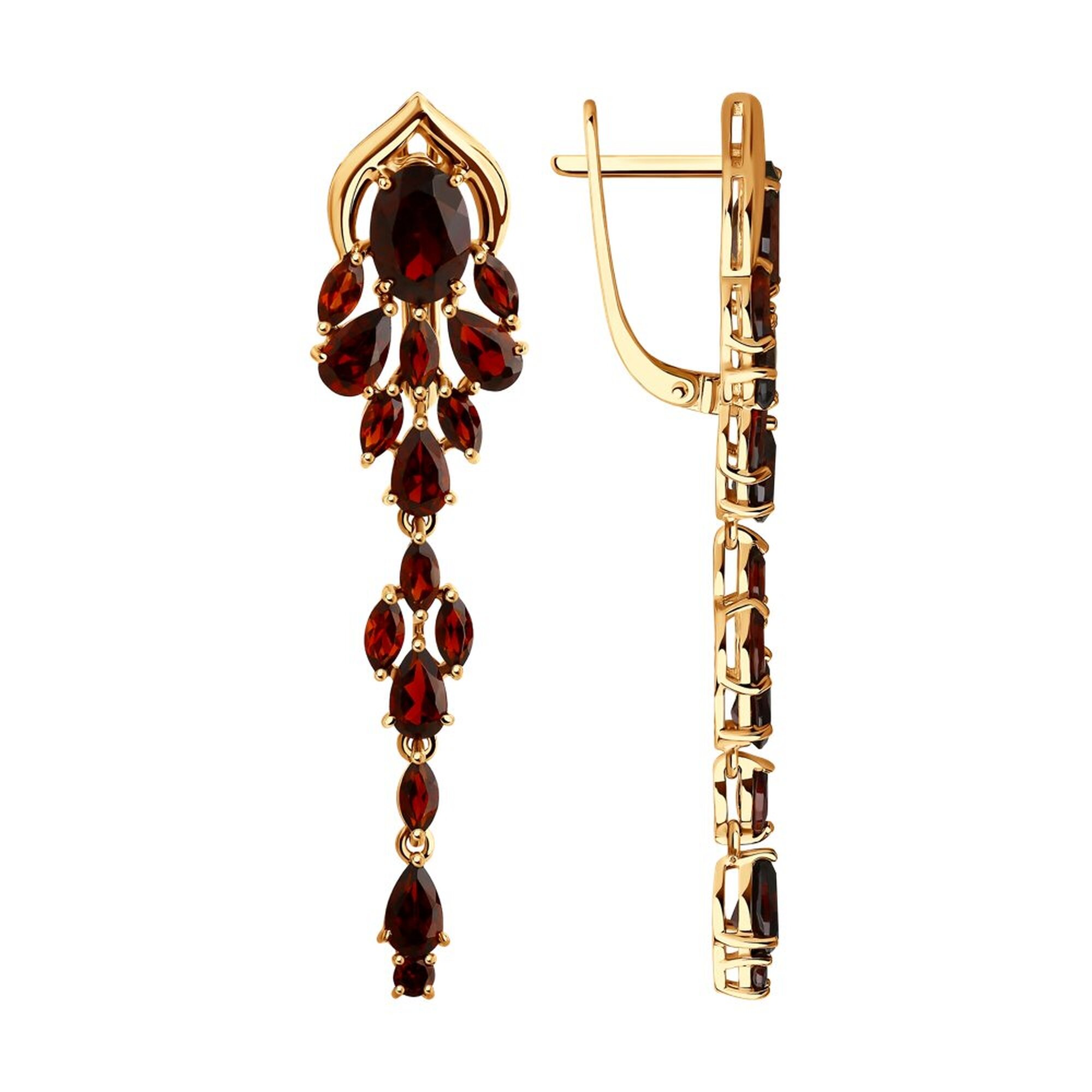 Серьги, красное золото, 585 проба, гранат