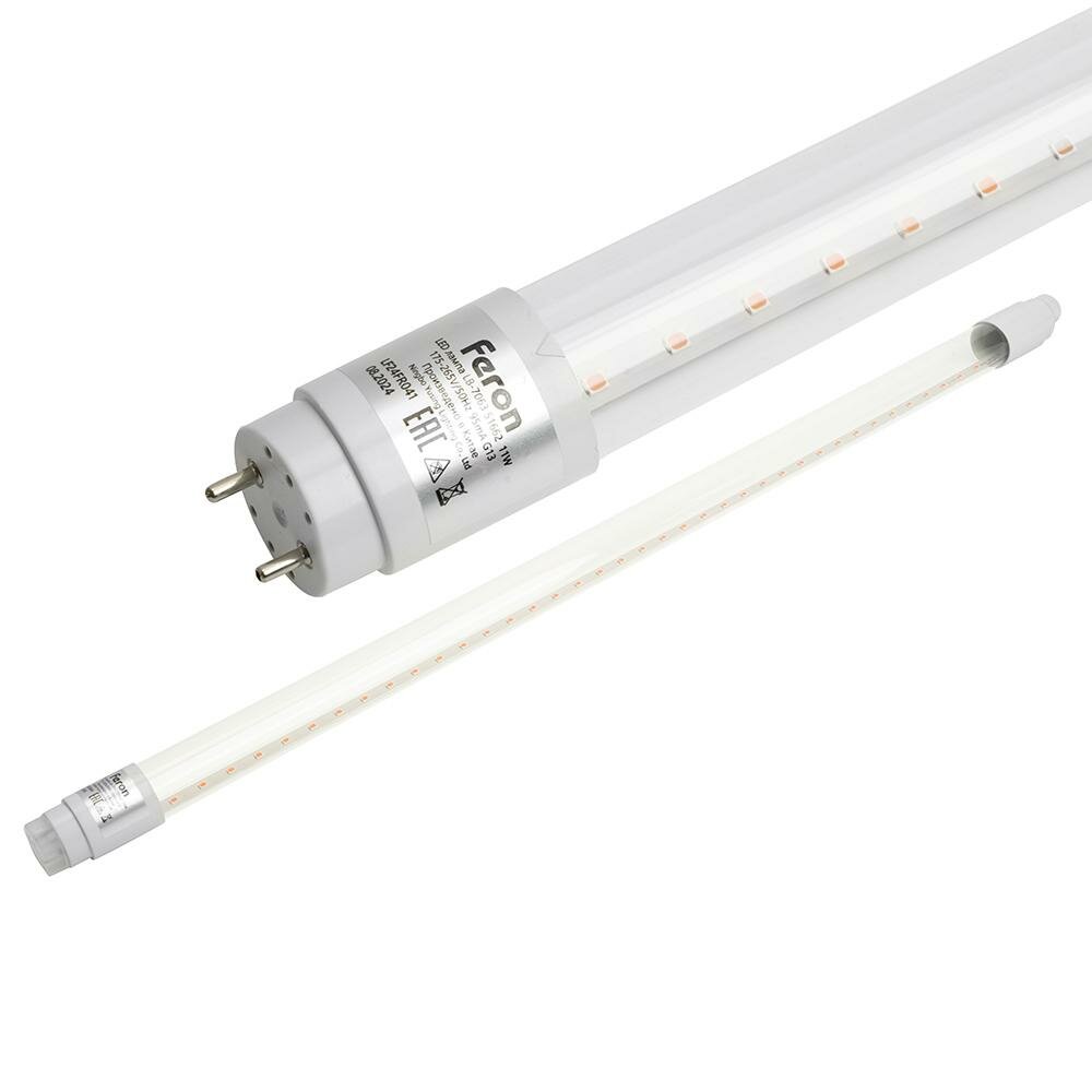Лампа светодиодная для растений T8 Feron LB-7063 G13 стекло 0,6м 11W 175-265V красно-синий спектр 51662, цвет /, матери