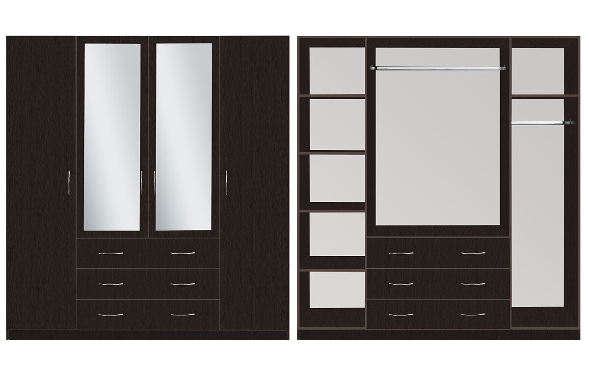 Шкаф 4-х дверный с зеркалами и ящиками цвет Венге 1840х560х1990