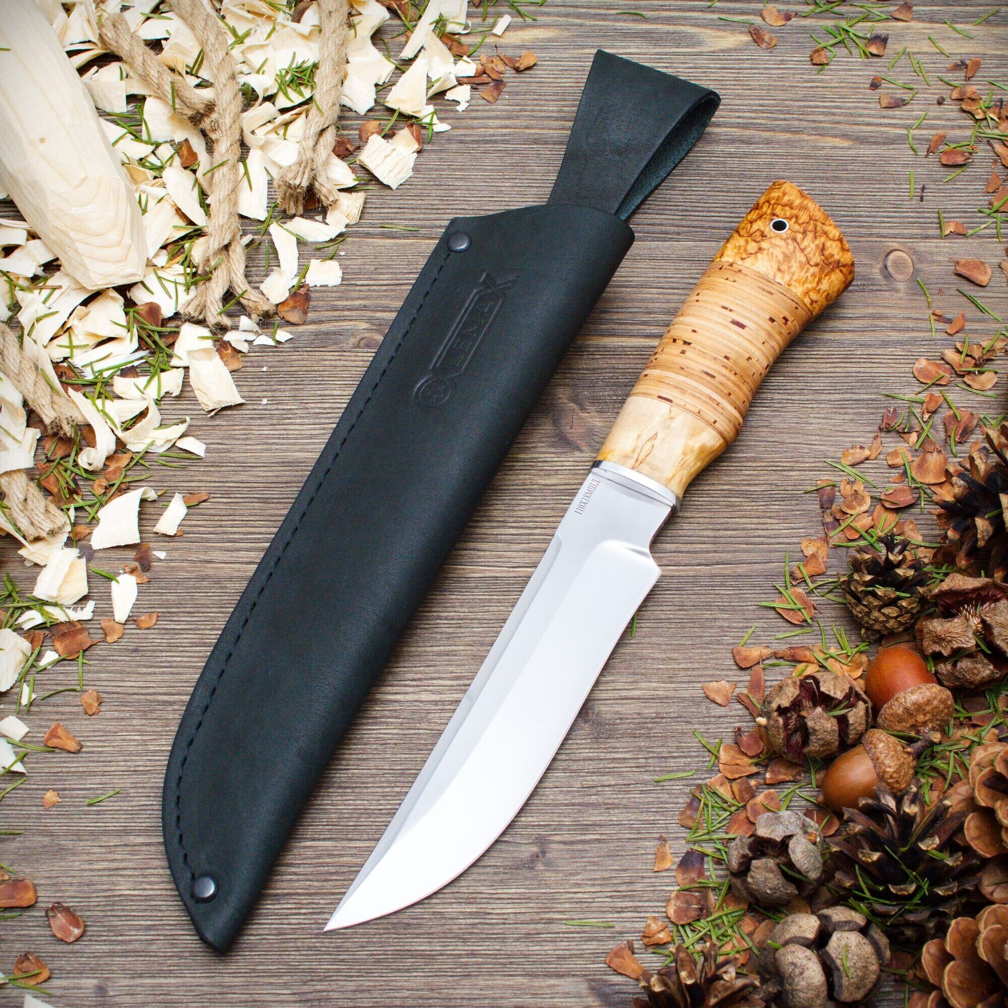 Нож туристический Тайга Охотничий 110Х18М-ШД Дюраль Карельская береза Береста Ножи Lemax