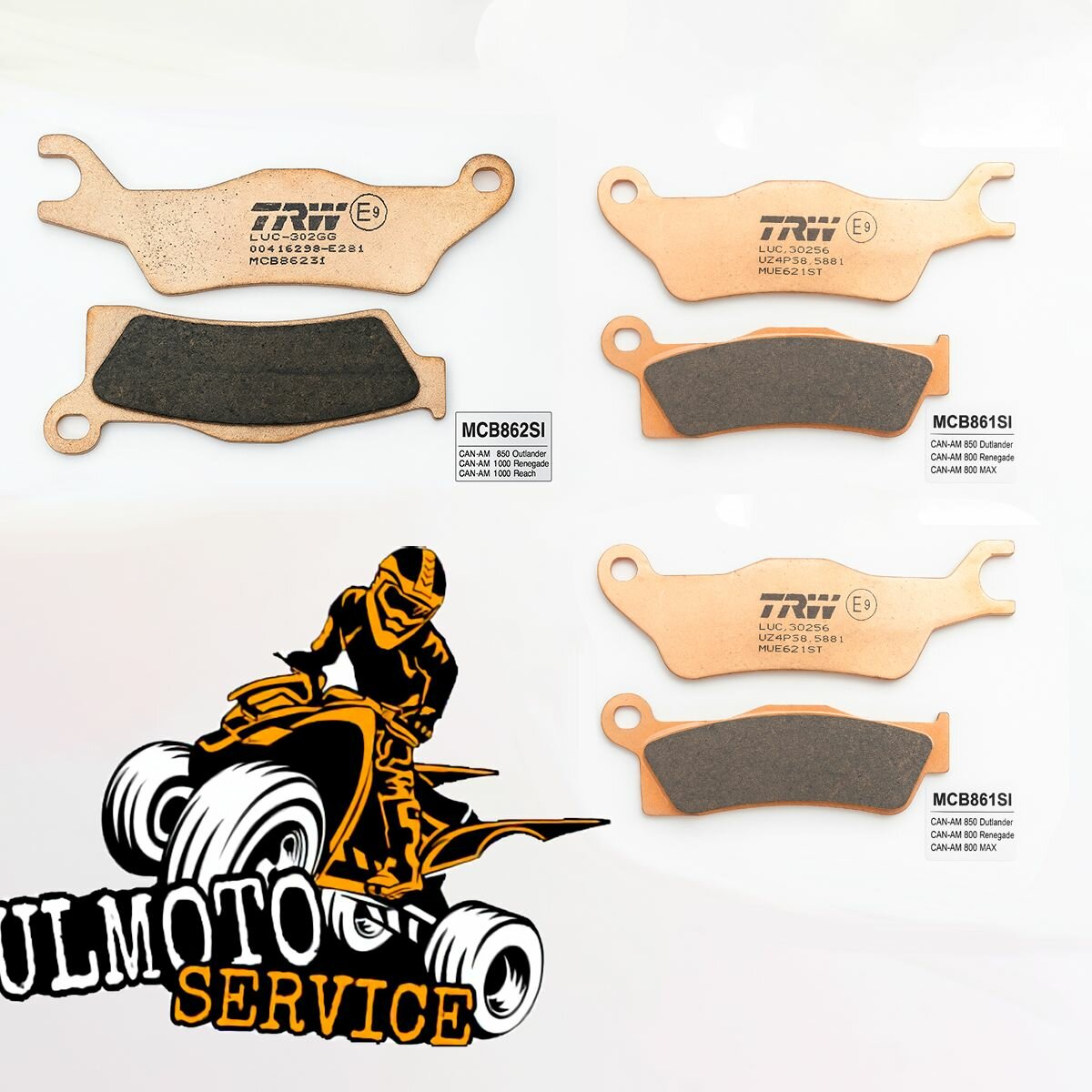 Комплект тормозных колодок TRW MCB861SI + MCB862SI для BRP Can-Am G2 Outlander / Renegade (2 передние + 1 задняя)