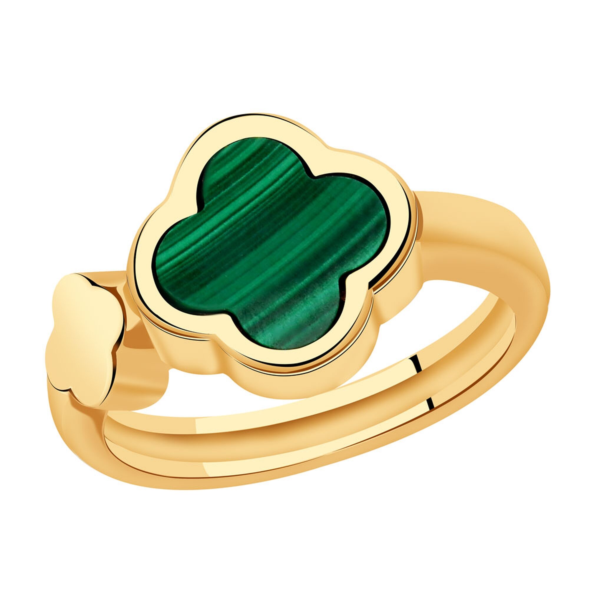 Кольцо, красное золото, 585 проба, малахит