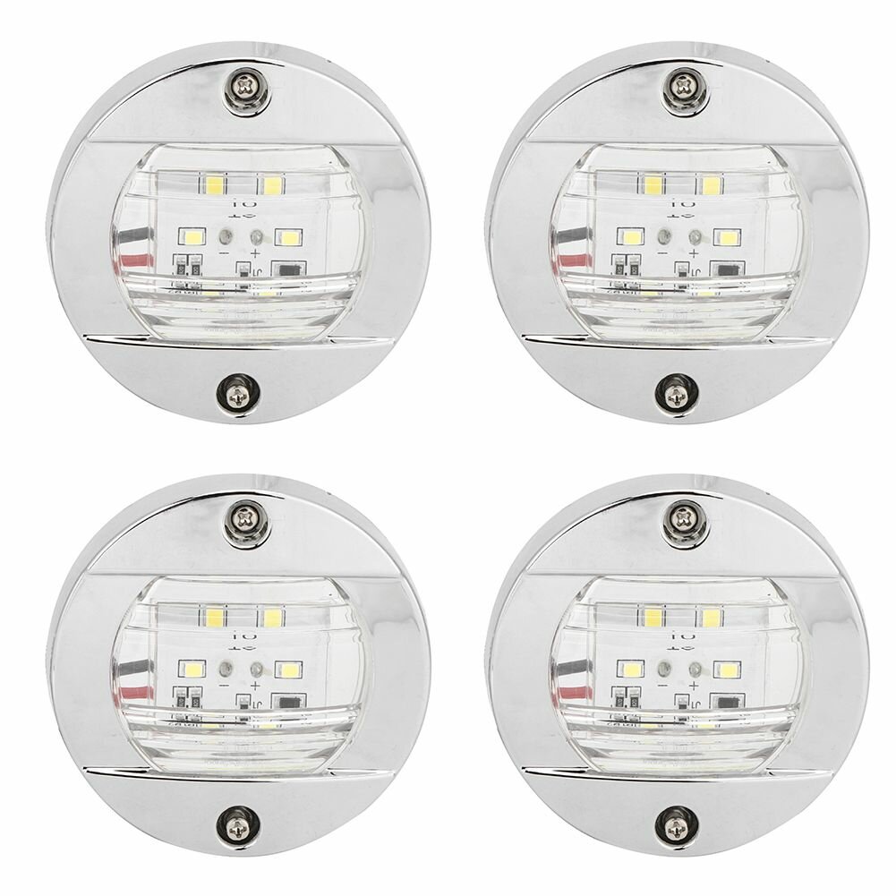 4 прозрачных LED-навигационных фонаря для кормы, хромированные, водонепроницаемые, 12В, для лодок и яхт