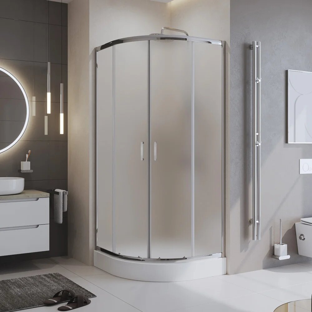 Душевой уголок BelBagno Uno -195 R 2 80 P Cr без поддона, стеклянный, 79x79, с рифленым стеклом, раздвижной, итальянский