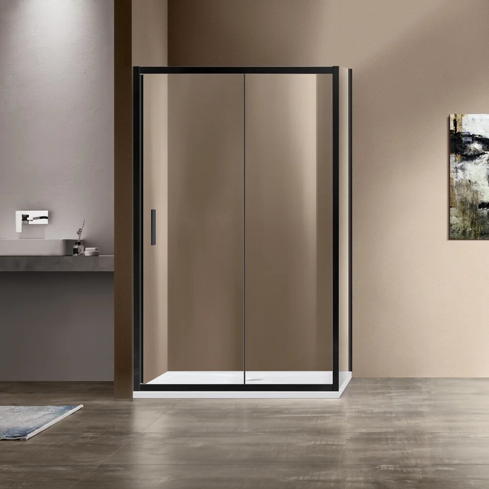 Душевой уголок Vincea Garda VSR-1G8014CLB без поддона, стеклянный, черный, 140x80, раздвижной, итальянский