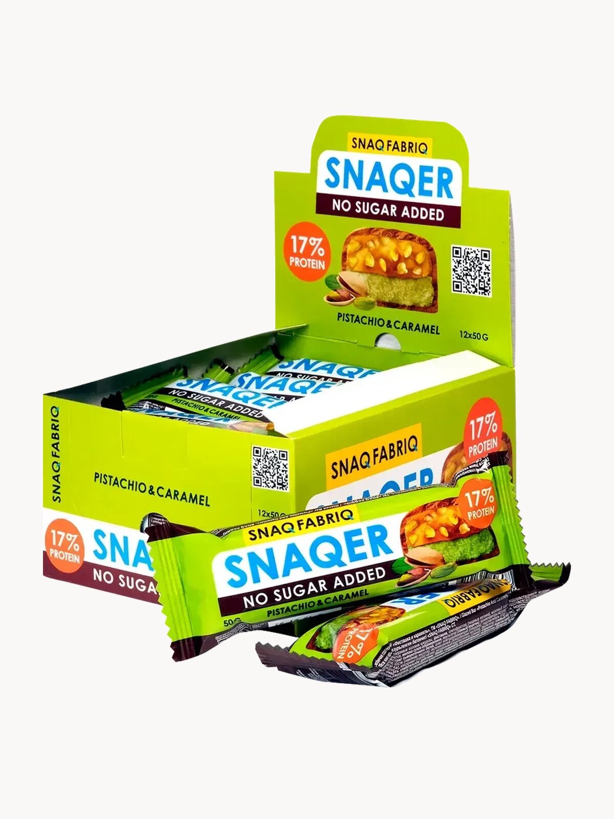 Протеиновые батончики Snaq Fabriq SNAQER без сахара "Фисташка - Карамель", 12шт х 50г