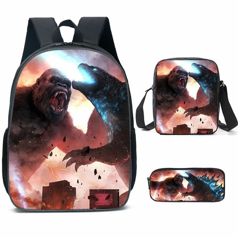 Новый трансграничный рюкзак Godzilla, сумка для ручек, сумка через плечо, комплект из трех предметов, модный рюкзак большой вместимости.