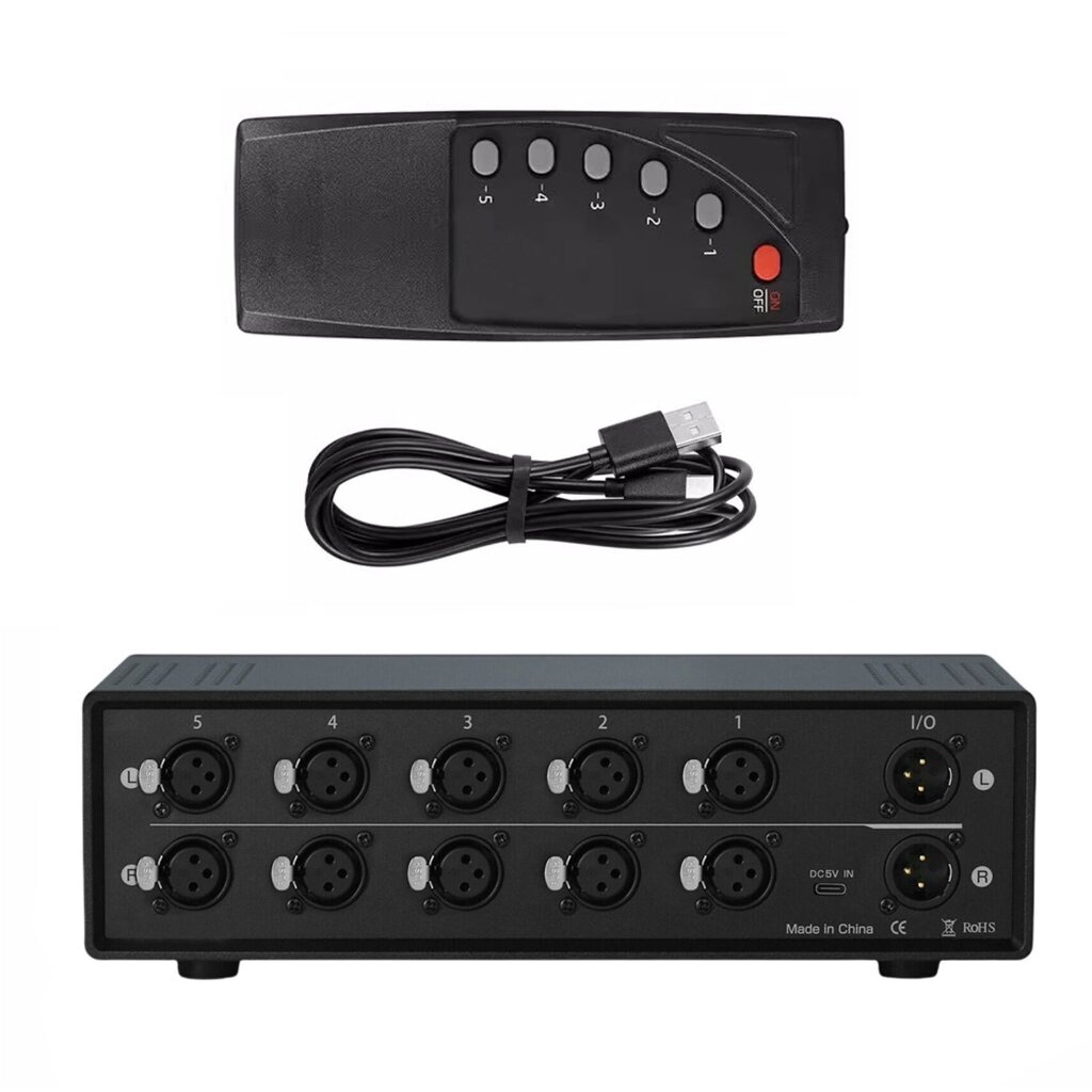 5-Полосный XLR-сбалансированный аудиопереключатель Аудиоразветвитель с позолоченными разъемами