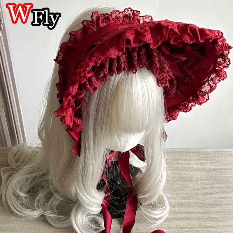 Черная кружевная шляпа Bornett Dark в готическом стиле Maiden Harajuku Lolita Красный, Красный