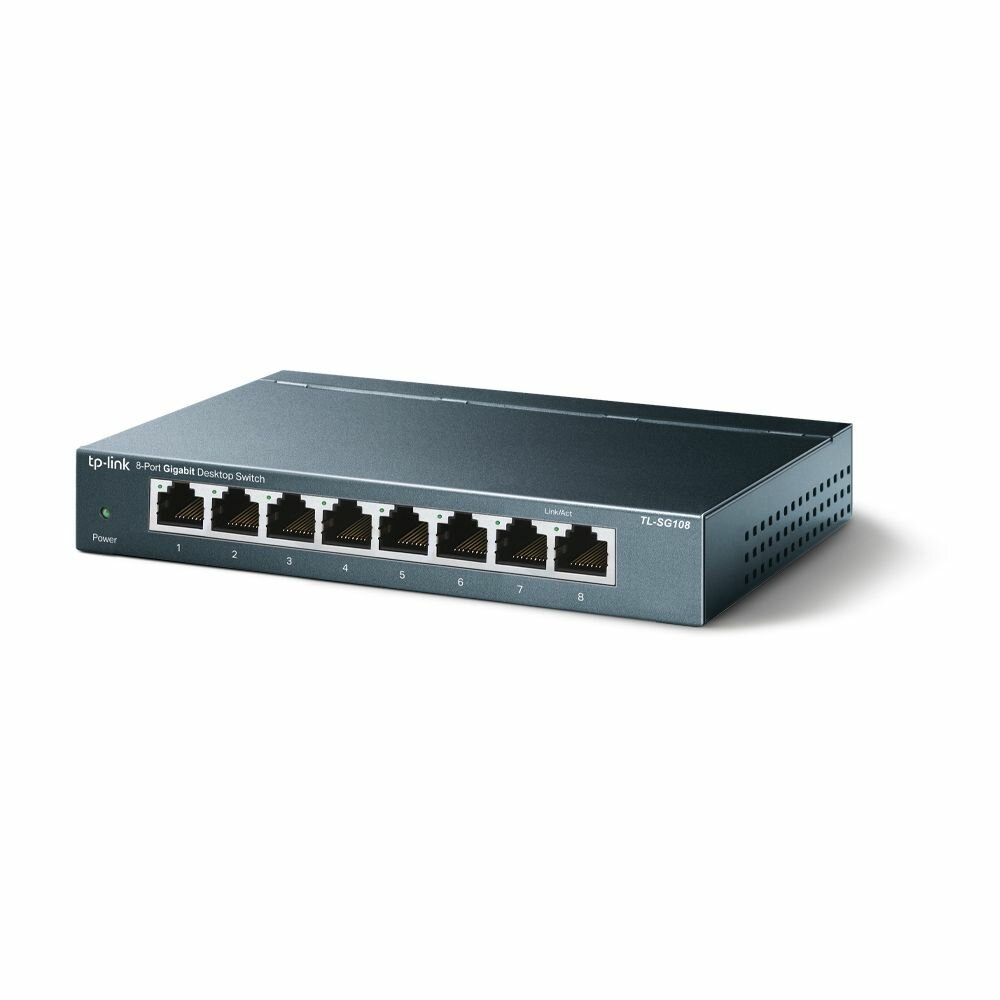 Коммутатор TP-Link TL-SG108 гигабитный неуправляемый, 8xRJ45 1Гбит/с, с поддержкой автосогласования и авто-MDI/MDI