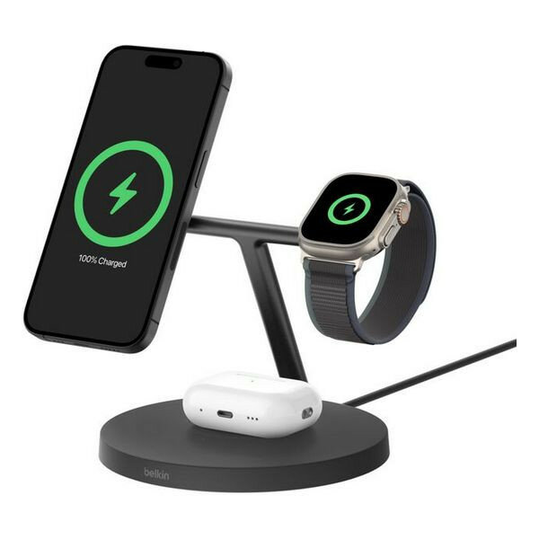 Беспроводное зарядное устройство Belkin BoostCharge Pro 3-in-1 Wireless Charging Stand Qi2 15 Вт (WIZ032kqBK)Беспроводное зарядное устройство Belkin BoostCharge Pro 3-in-1 Wireless Charging Stand Qi2 15 Вт (WIZ032kqBK)