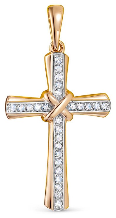 Крестик, красное золото, 585 проба, родирование, бриллиант