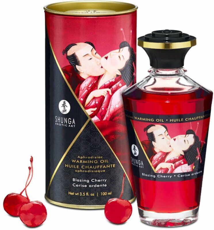 Shunga Масло интимное разогревающее массажное Пылающая вишня Aphrodisiac Warming Oil - 100 мл.