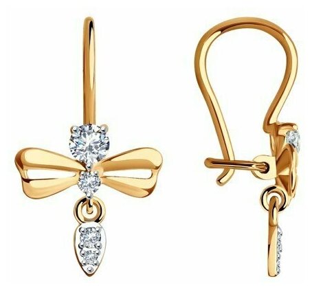 Серьги, красное золото, 375 проба, фианит