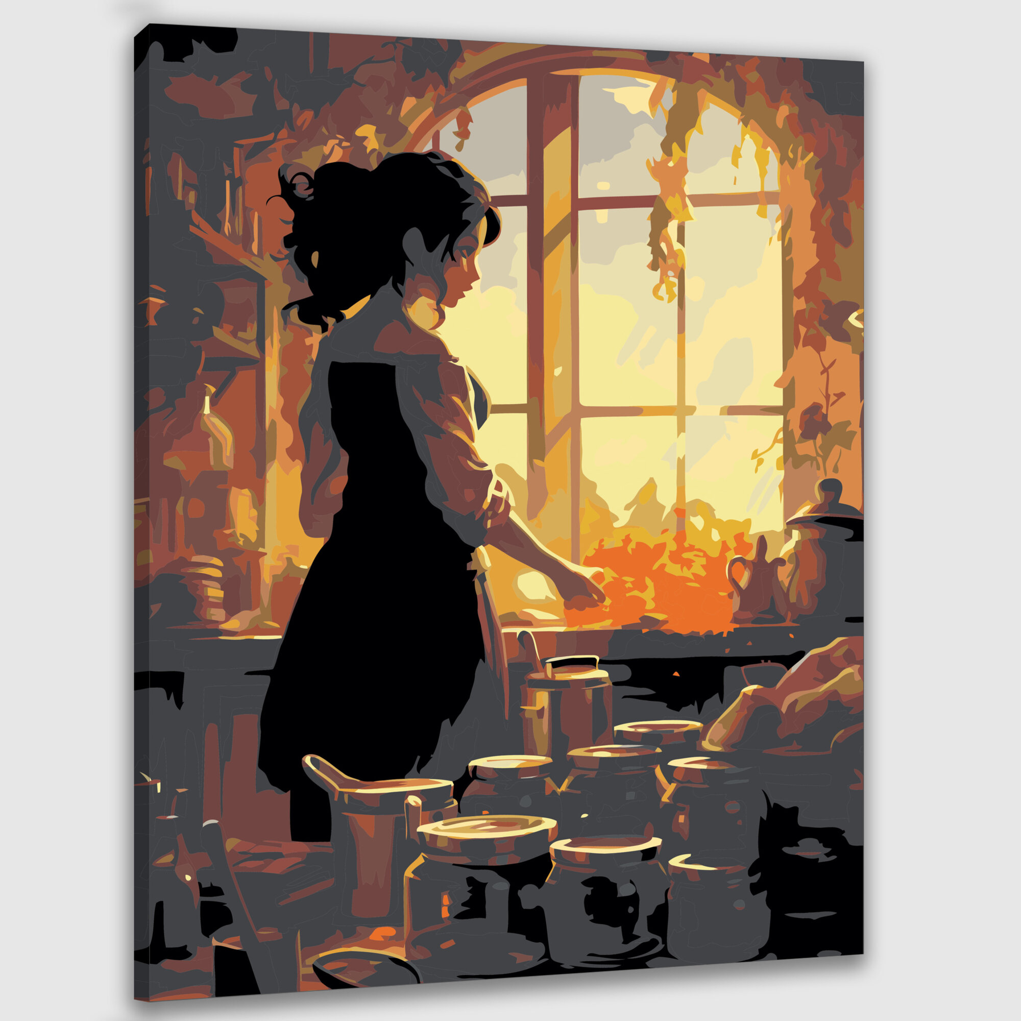 Картина по номерам 40x50 см, мистическая ведьма, очаровательная кухня, кипящие котлы, развешанные травы