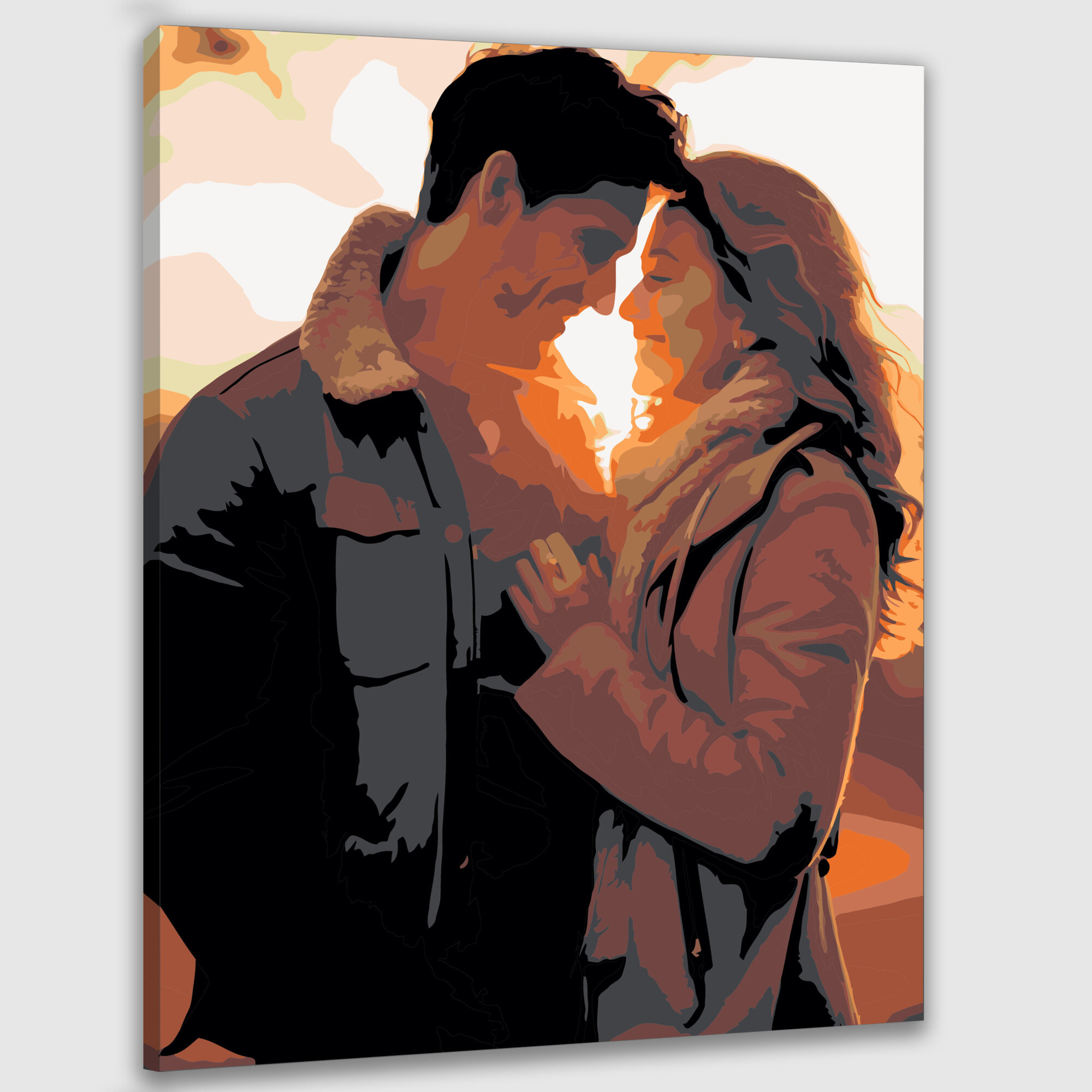 Картина по номерам 40x50 см, фотография, влюбленная пара, откровенный момент, смех, радость, закат, теплое сияние