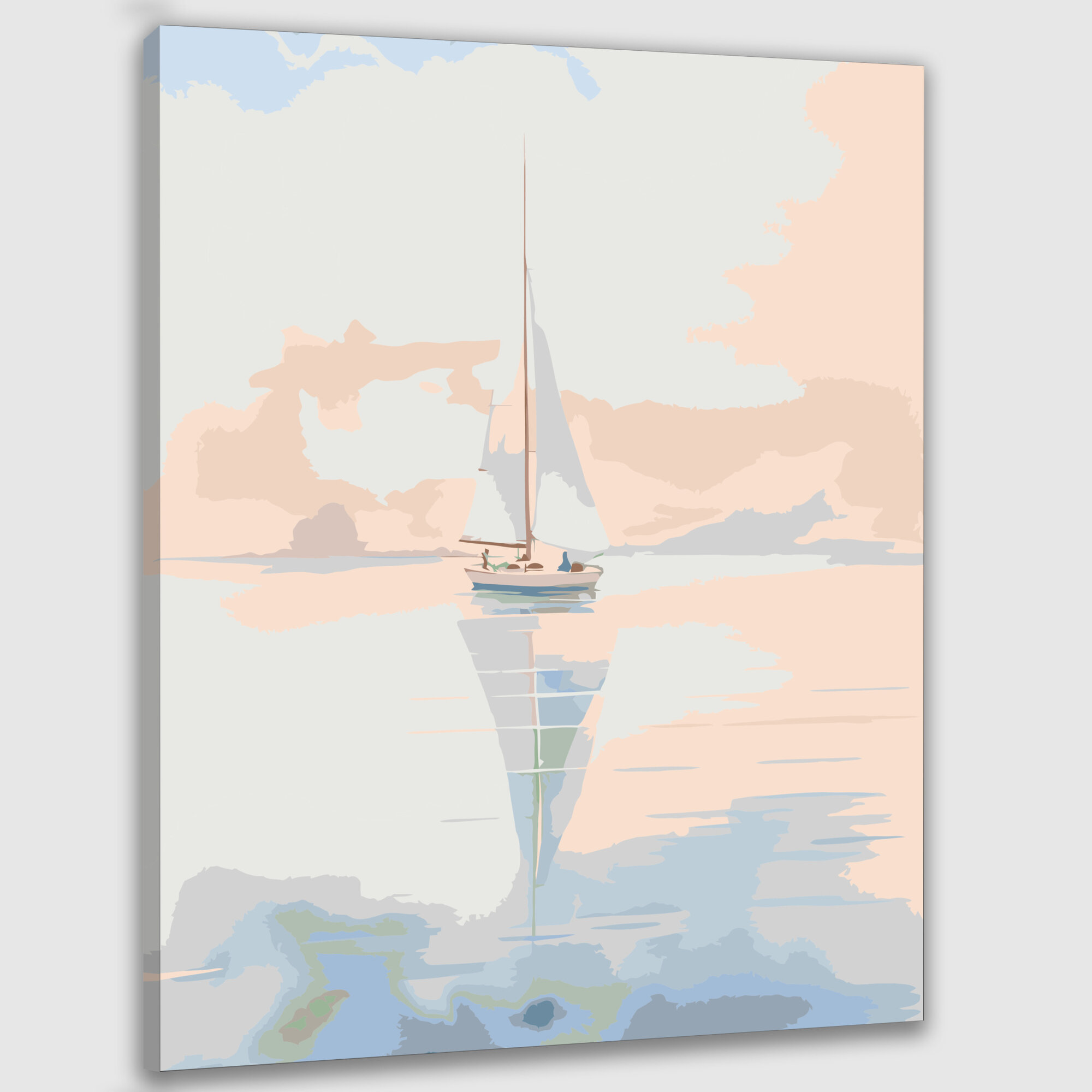 Картина по номерам 40x50 см, акварель, картина, парусная лодка, озеро, паруса, ветерок, переливы цвета, края