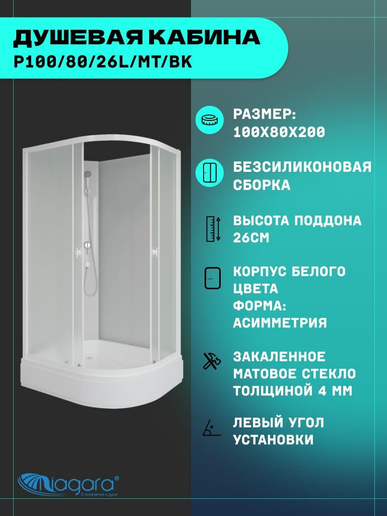 Душевая кабина Niagara Promo P100/80/26L/MT/BK (100х80х195) 4 места