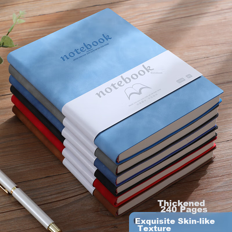 Jiaran Heng Business Skin-Feel Sheepskin Notebook A5 Thick Soft Leather Cover Journal Notebook Stationery High-Quality Work Diary Meeting Record Book Customizable Sky Blue