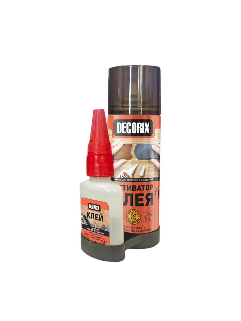 Клей универсальный 2К "DECORIX" аэрозольный активатор 270 мл + клей 50 г (экспресс-склеивание)