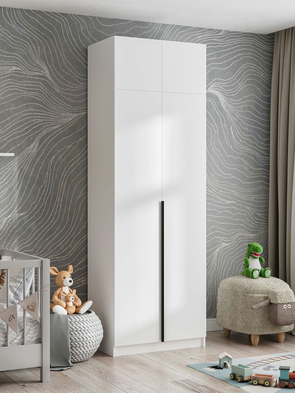 Распашной шкаф для одежды и хранения вещей Рейми с антресолью, со штангой, с полками, с ящиками, 80х55х240 см, Белый