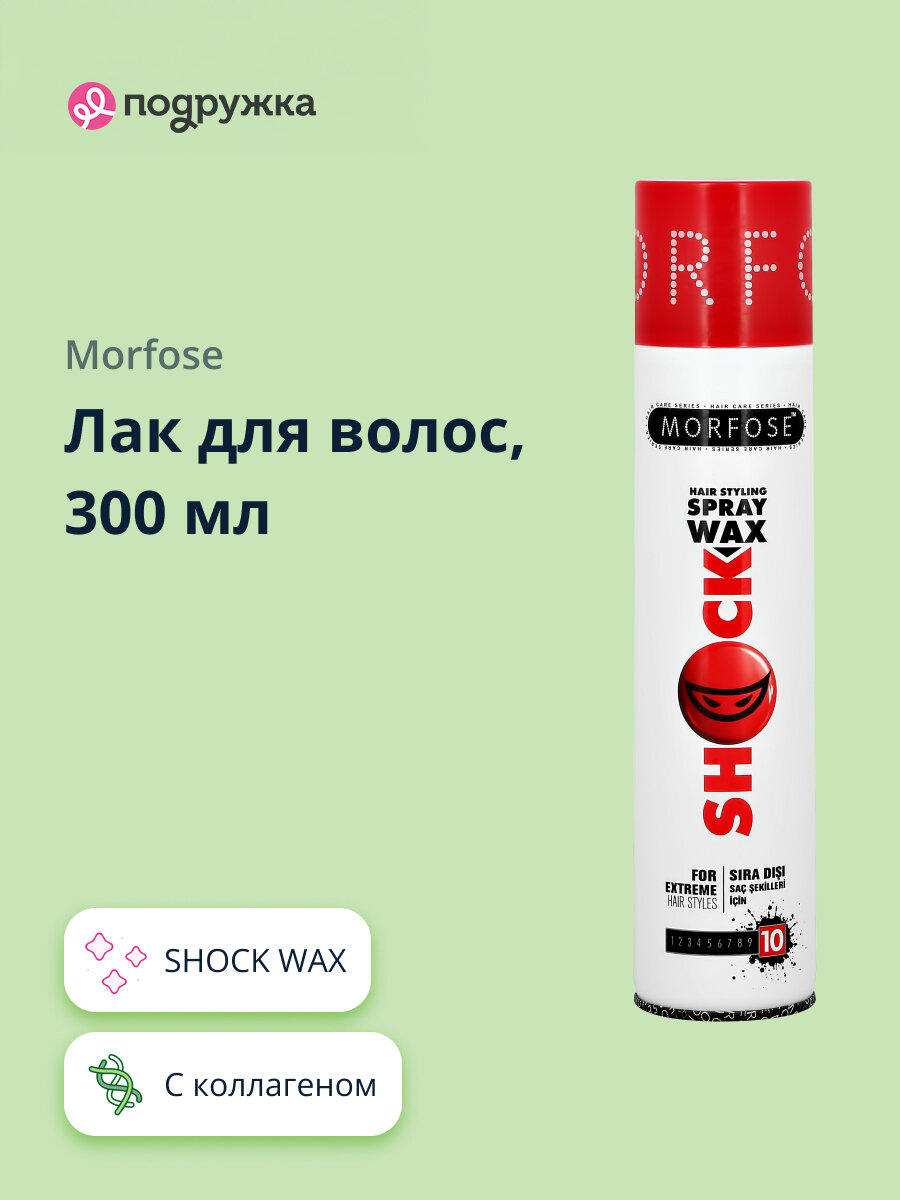 Лак для волос MORFOSE SHOCK WAX сильной фиксации с коллагеном, 300 мл